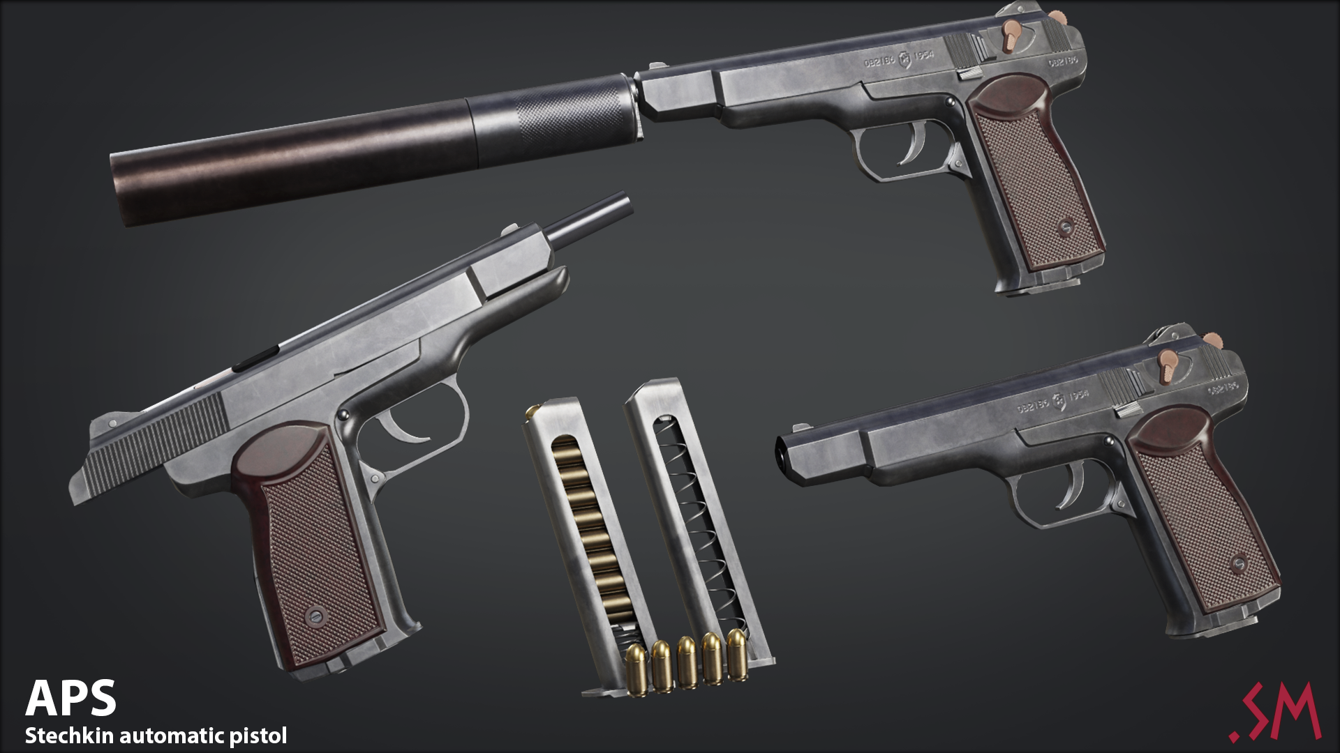 APS (Stechkin Automatic Pistol) MidPoly, 4k, PBR | Fab