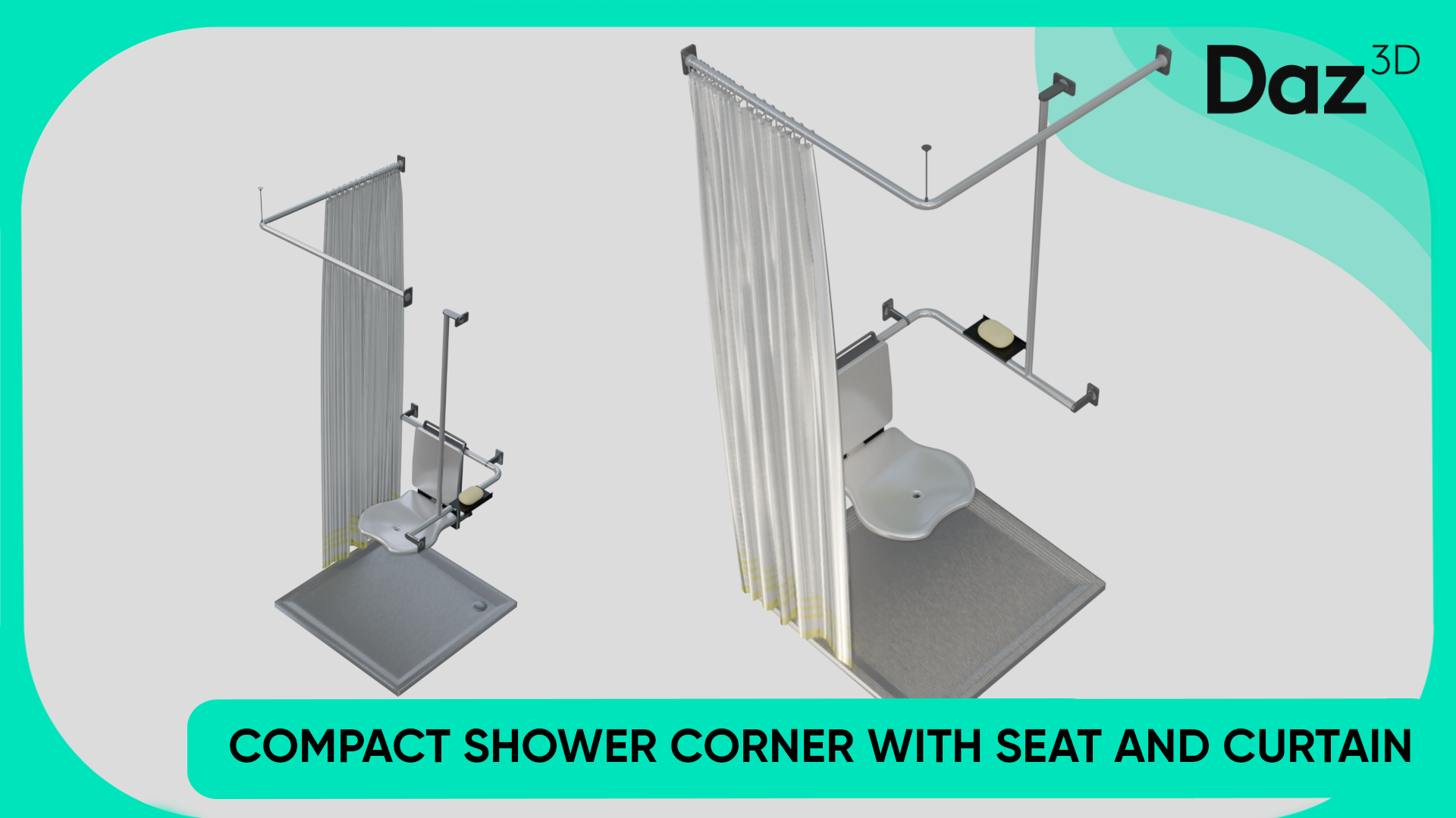 Compact Shower Corner with Seat and Curtain | Fab