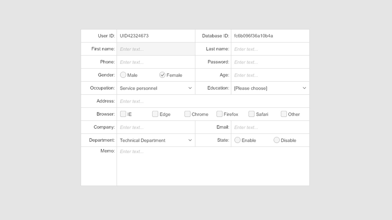 Form Table UI | Fab