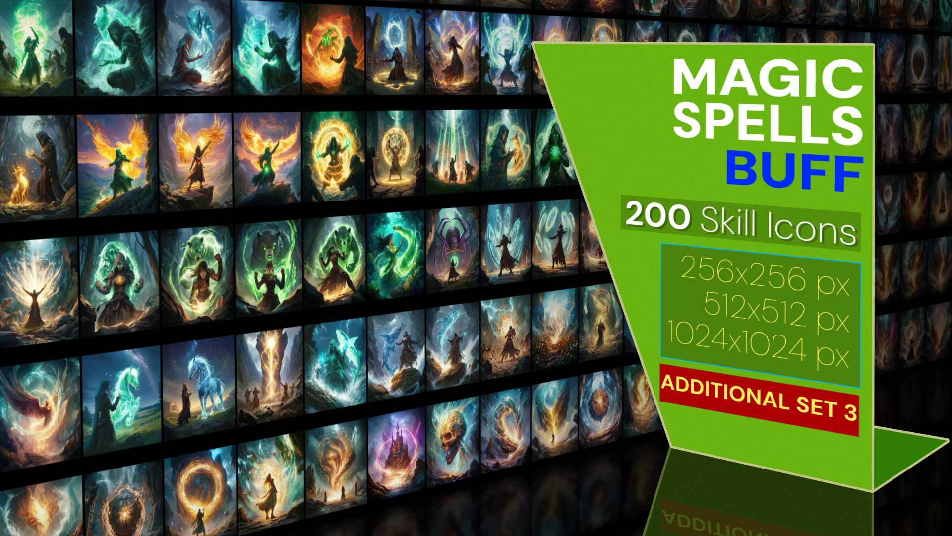 200 additional magical spell icons themed around - Buff. Pack 3 | Fab