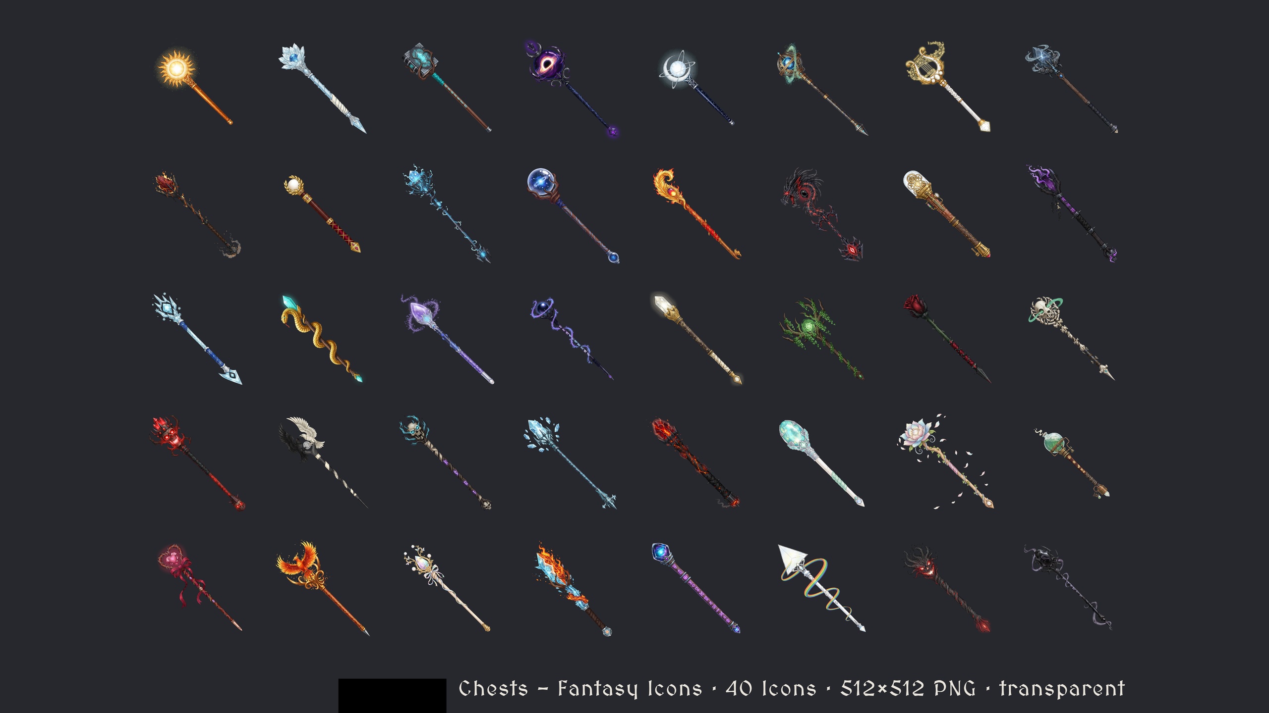 Staffs & Wands - 40 Fantasy Icons [512x512 HD] | Fab