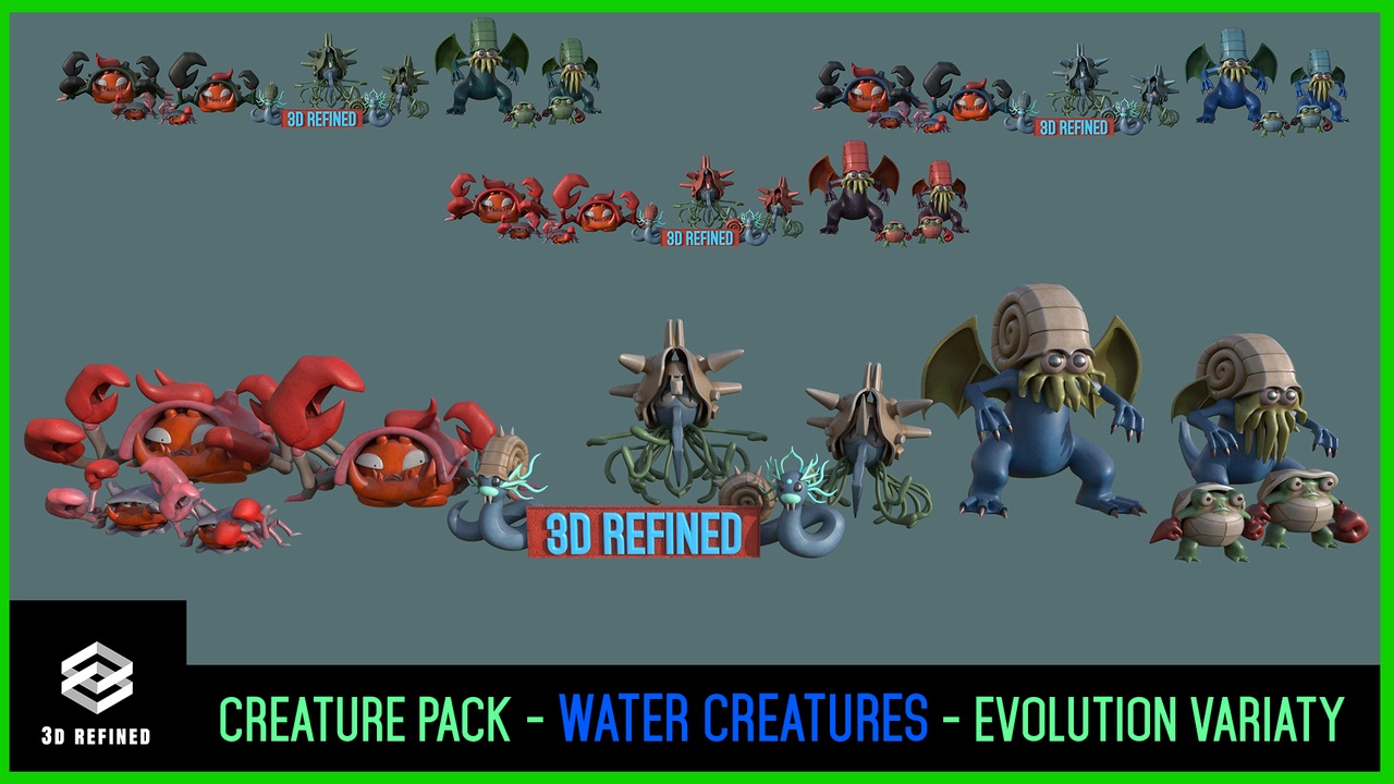 Creature Monster Bundles- Water and Sea- evolution variety pack | Fab