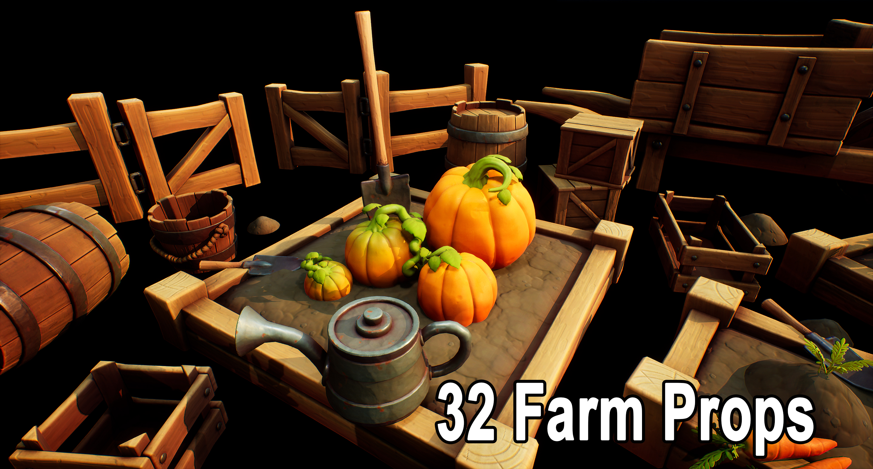 Stylized Modular Farm Props – Crops, Tools, & Decor Kit | Fab