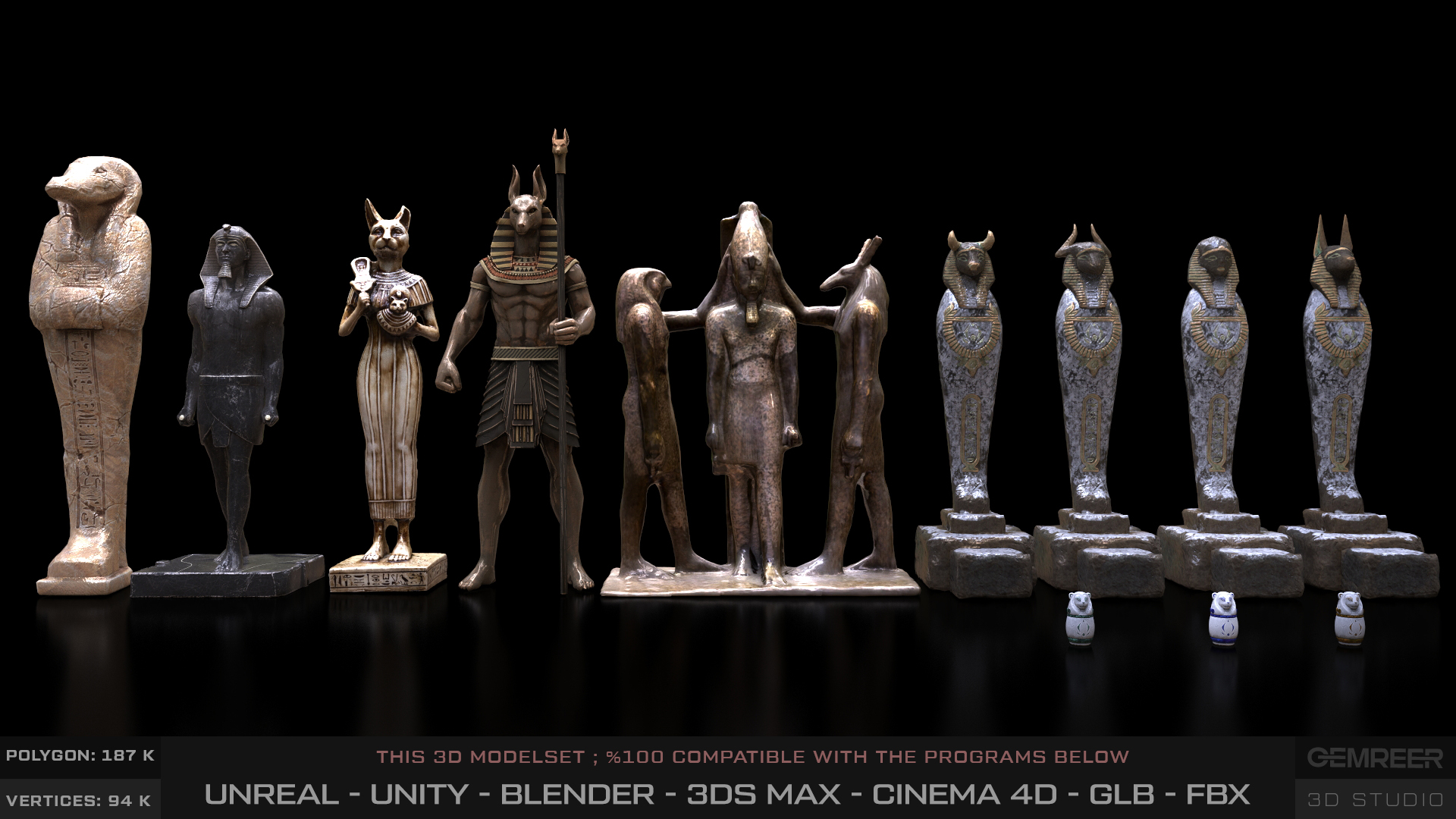 Ancient Egyptian Statues Pack No:2 | Fab