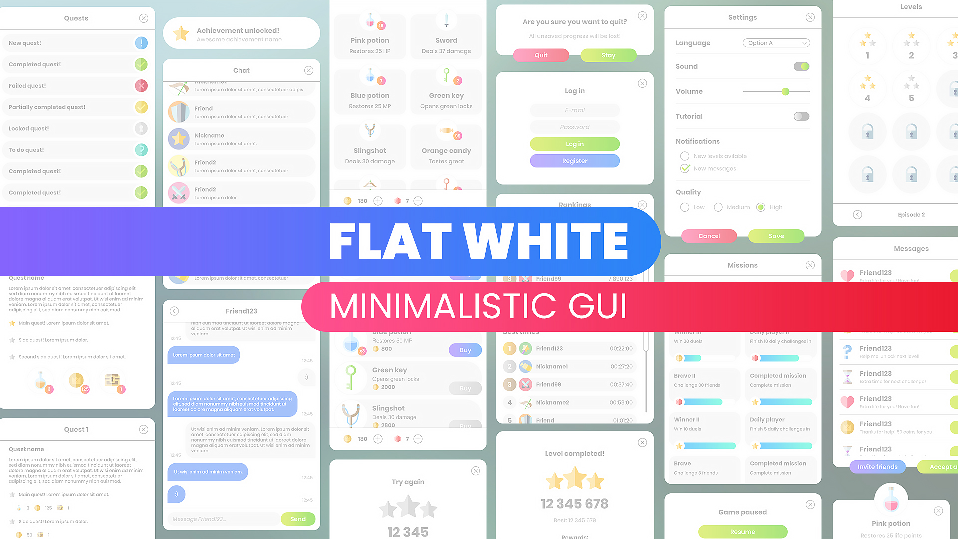FLAT LIGHT UNIVERSAL GUI/UI KIT, HD/4K SCREENS, PSD SOURCES | Fab
