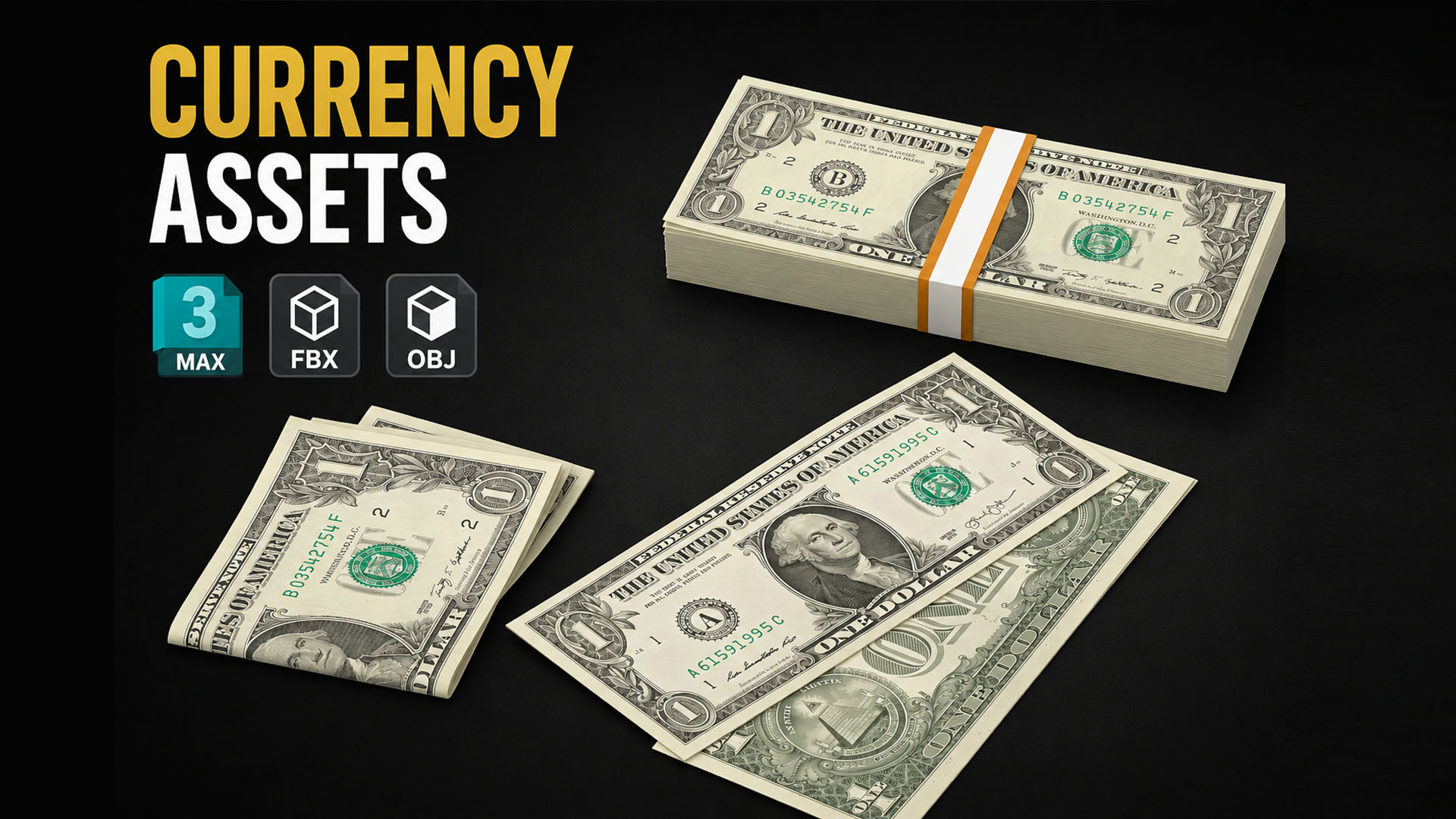 1 Dollar Bill Money Pack - Stacked Folded and Flat | Fab