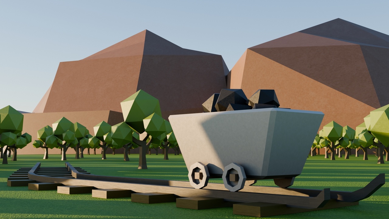Low Poly Coal Cart and Mine Rail - Optimized Exterior Set | Fab
