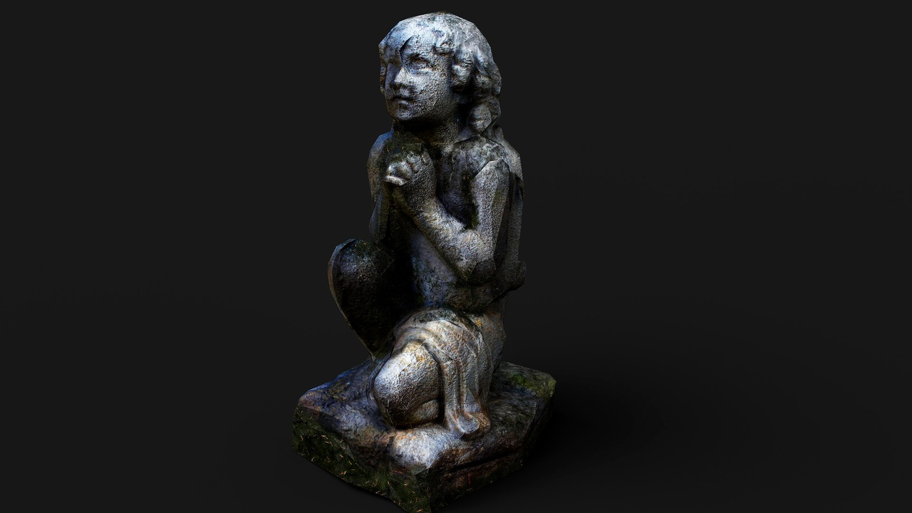 tombstone small figure mossy monument lowres PBR photogrammetry | Fab