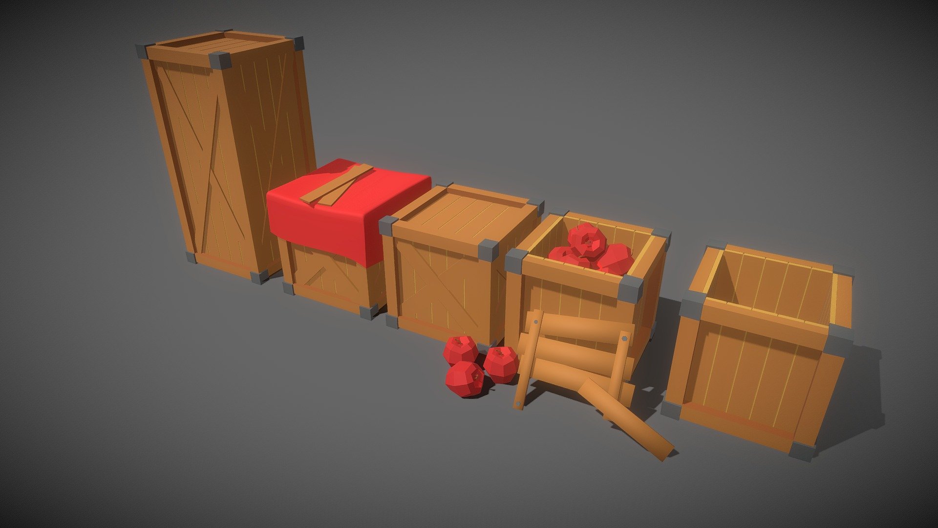 Box apple Low Poly Wooden Crates Stylized | Fab