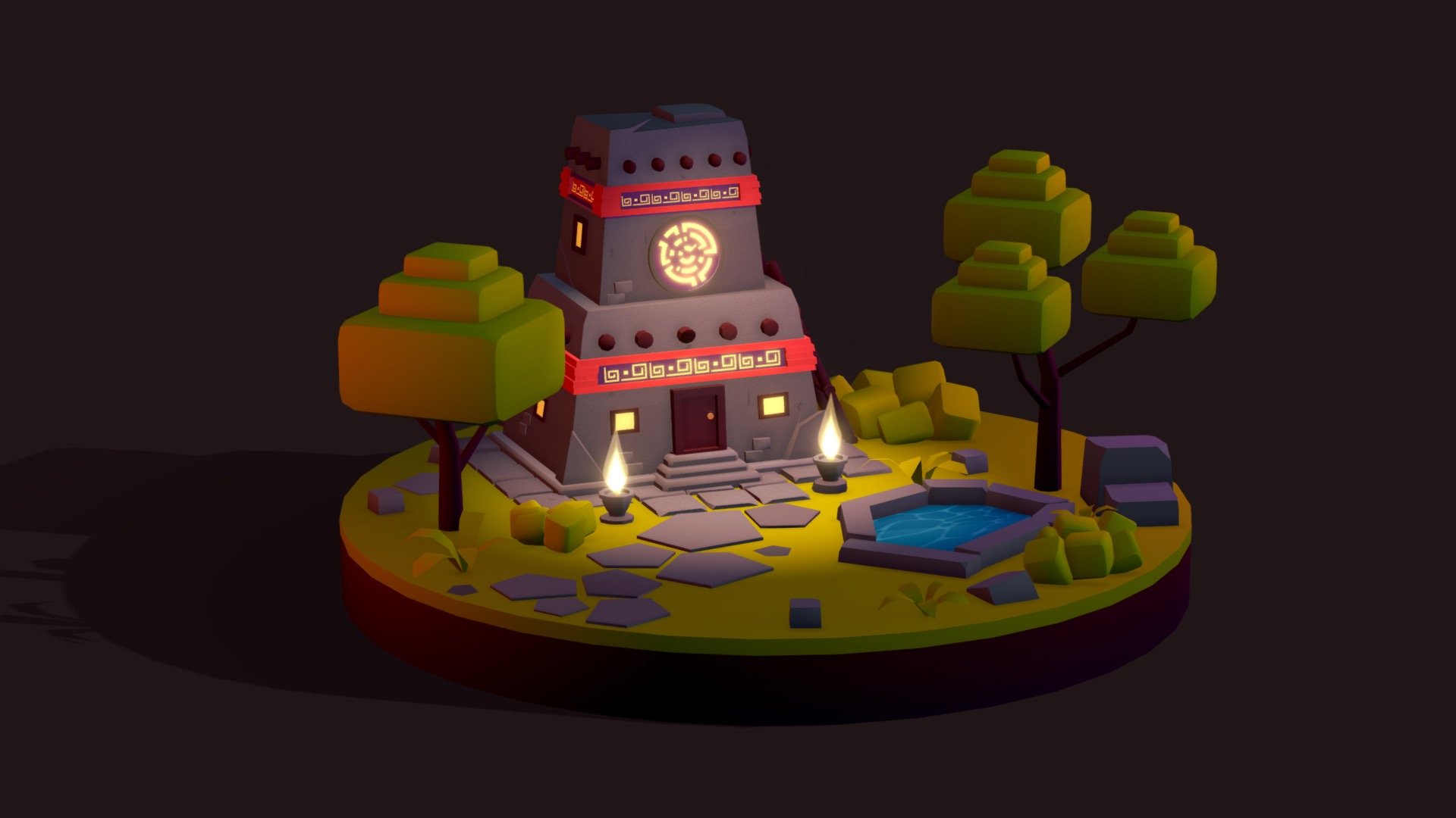 Low Poly Aztec Jungle House Illustration | Fab