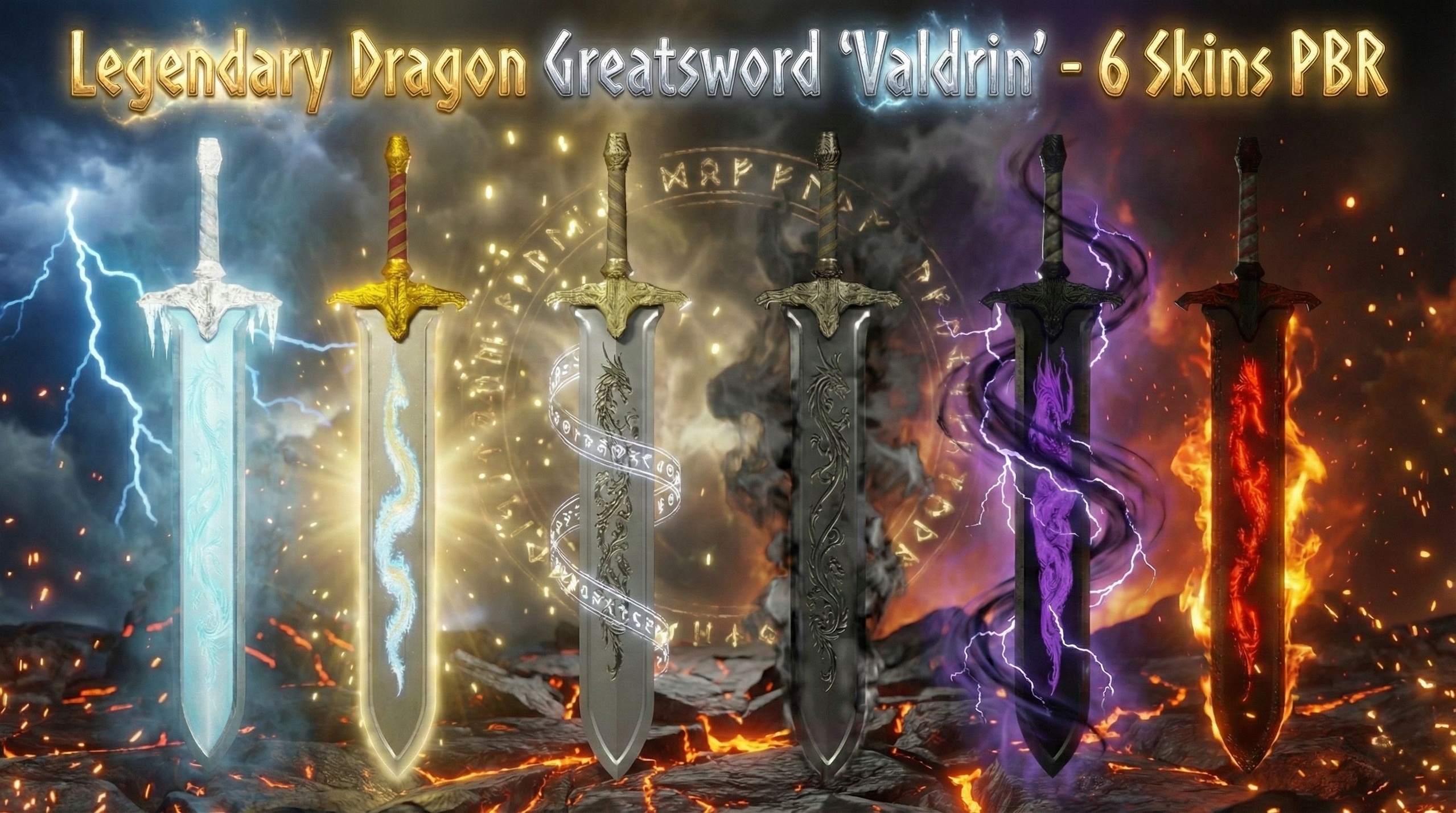 Legendary Dragon Greatsword Valdrin - 6 Skins PBR | Fab