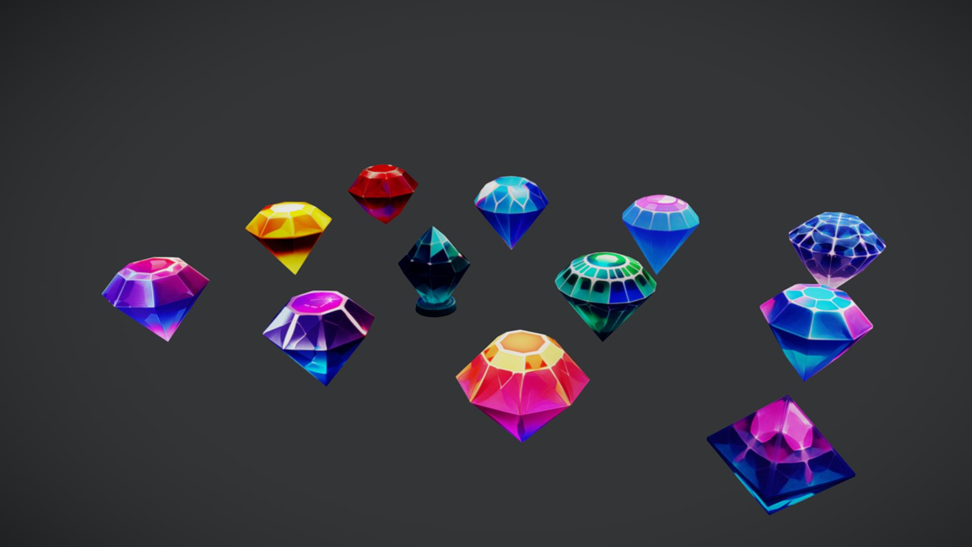 Stylized Hand Painted Gems Pack - 12 Gems - Low poly | Fab