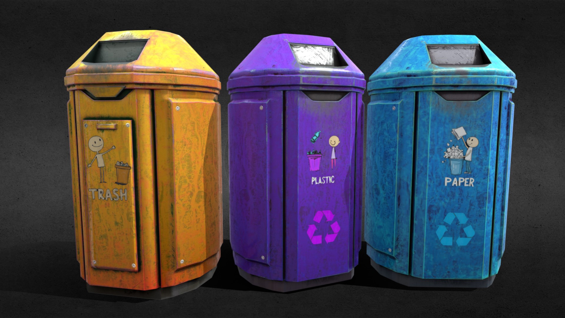 Cyberpunk, Retro Future | Trash & Recycle Bins | Fab
