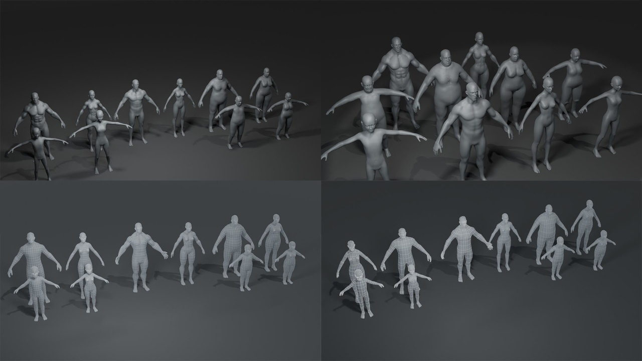 Human Body Base Mesh 40 Models Pack | Fab