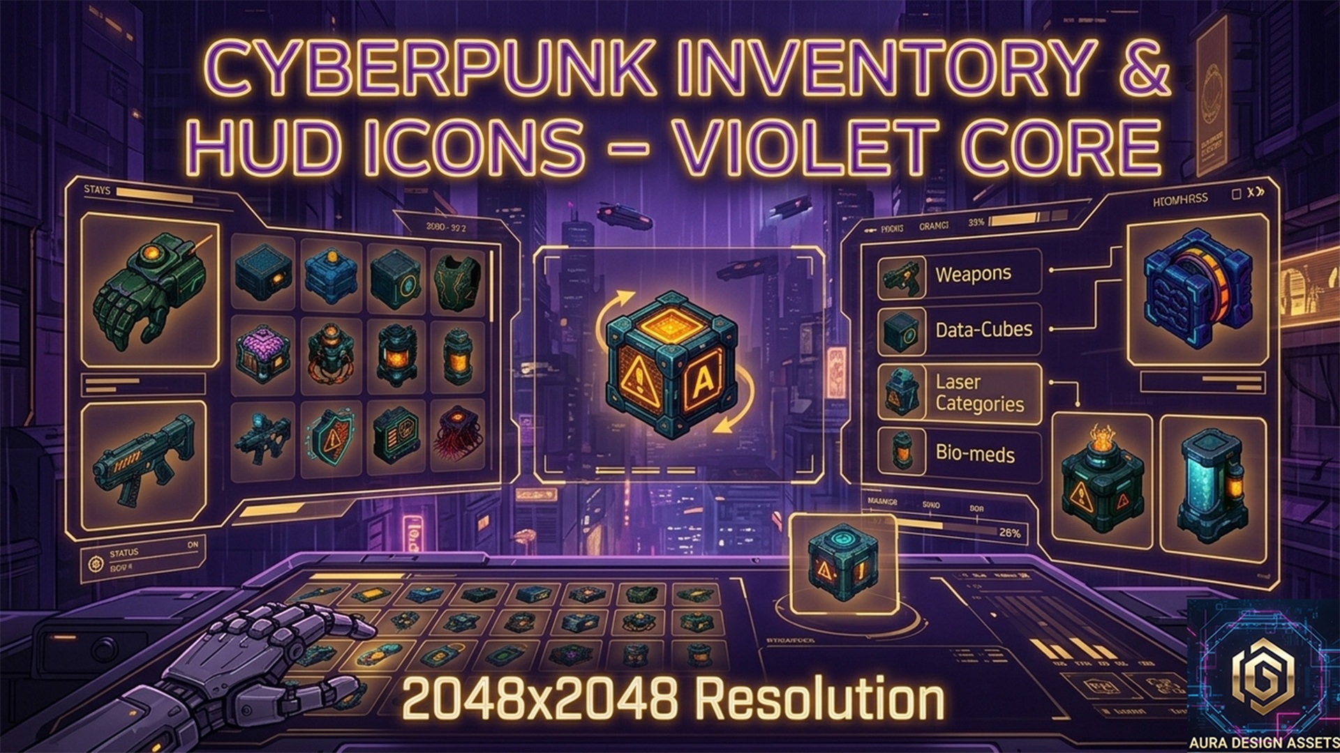 Cyberpunk Inventory & HUD Icons — Violet Core Vol. 2 | Fab