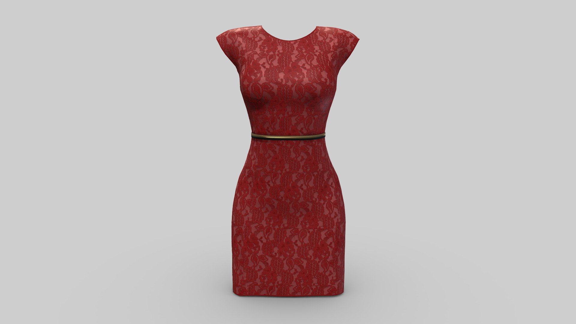 Female Red Lace Mini Cocktail Sheath Dress with Belt | Fab