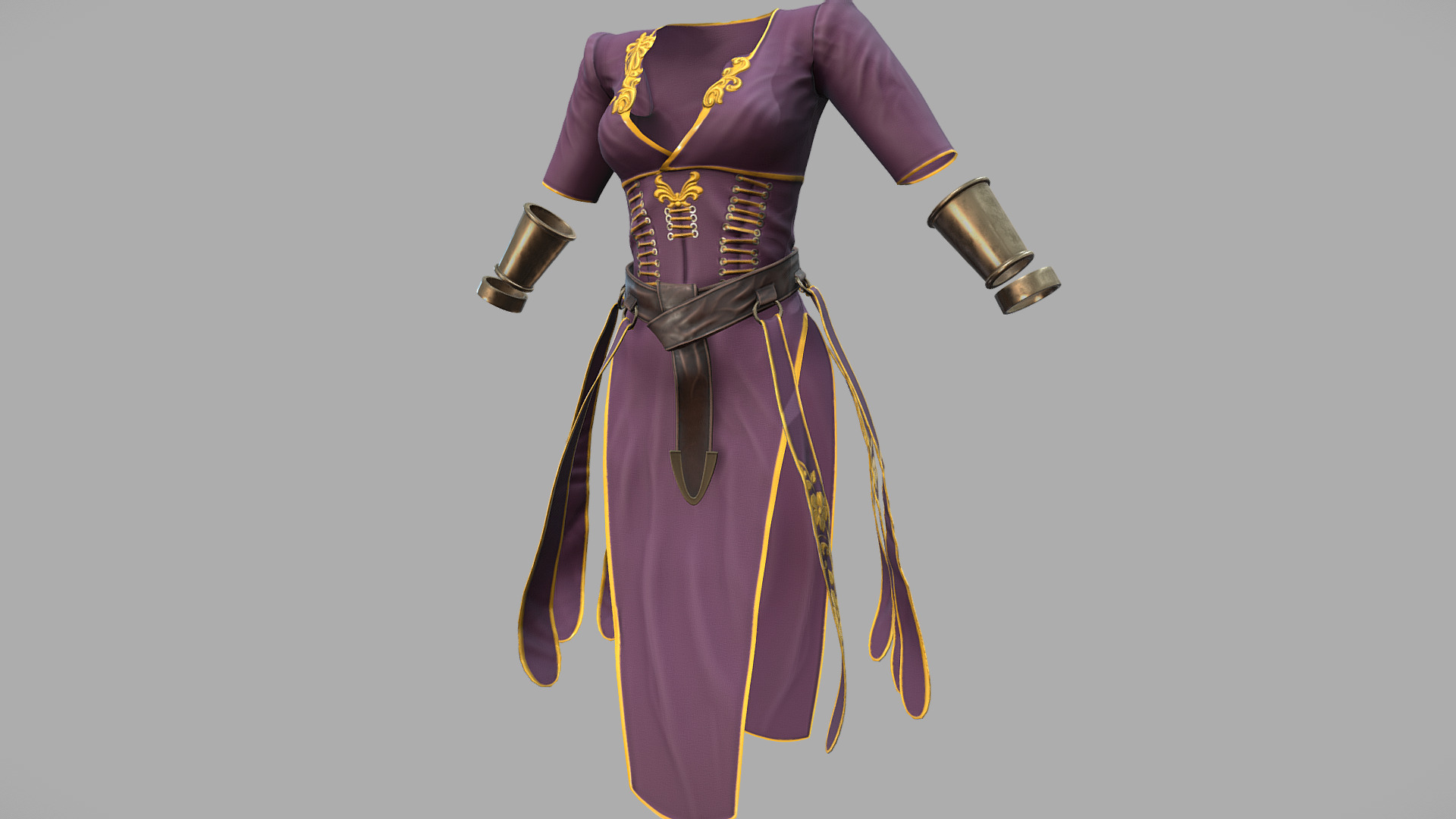 Female Noble Medieval Royal Fantasy Gold Embroidery Dress with Belt and ...